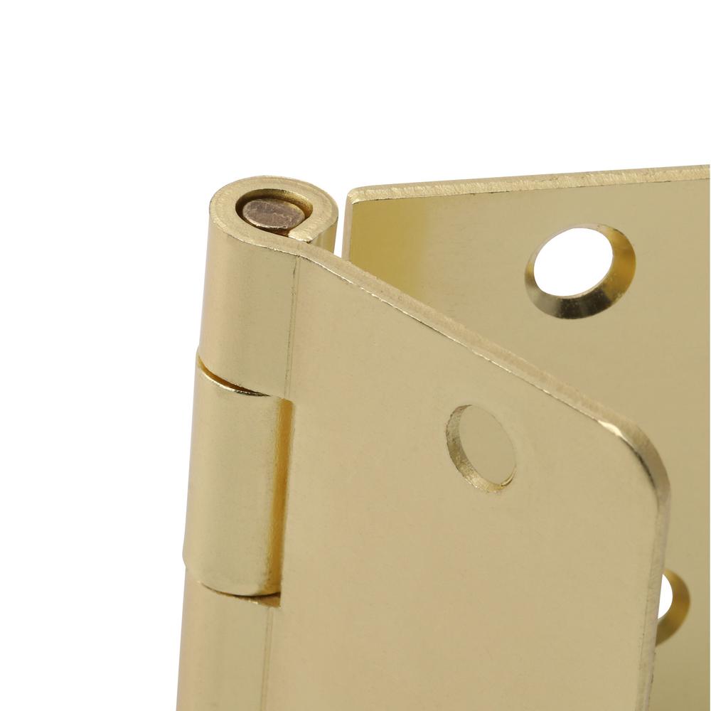 Hardware Essentials 3-1/2 in. Satin Brass Residential Door Hinge with 1/4 in. Round Corner ...