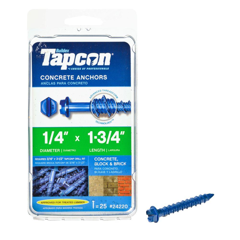 Tapcon 1 4 In X 1 3 4 In Hex Washer Head Concrete Anchors 25 Pack