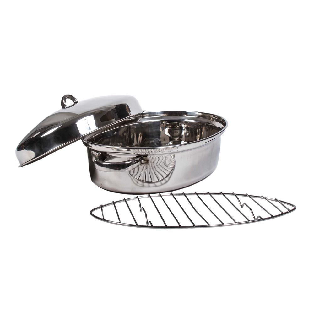 Unbranded 3-Piece Stainless Steel Oval Roaster with Rack and Lid-MW3235 ...