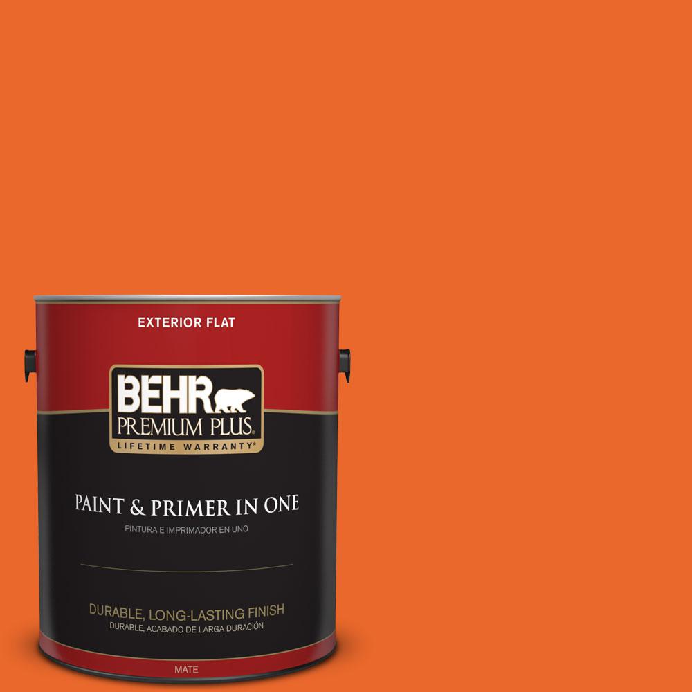 BEHR Premium Plus 1-gal. #220B-7 Electric Orange Flat Exterior Paint ...