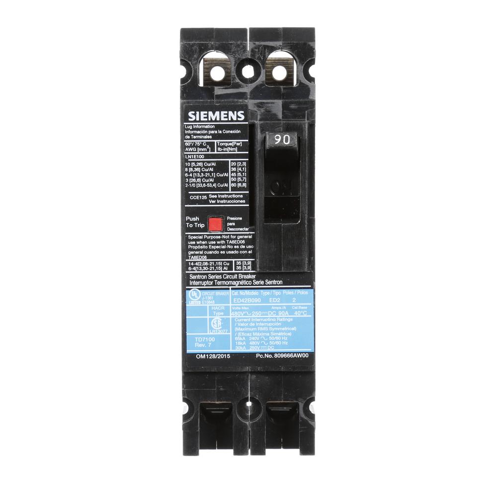 Siemens 100 Amp 2-Pole Type ED 10 kA Circuit Breaker-ED22B100 - The ...