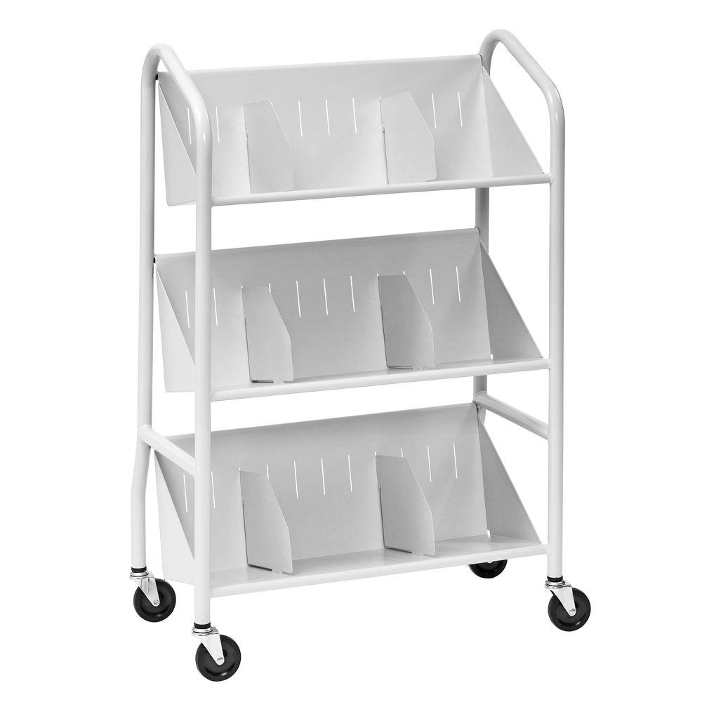 Buddy Products 29 in. W Sloped 3-Shelf Book Cart with Dividers in ...
