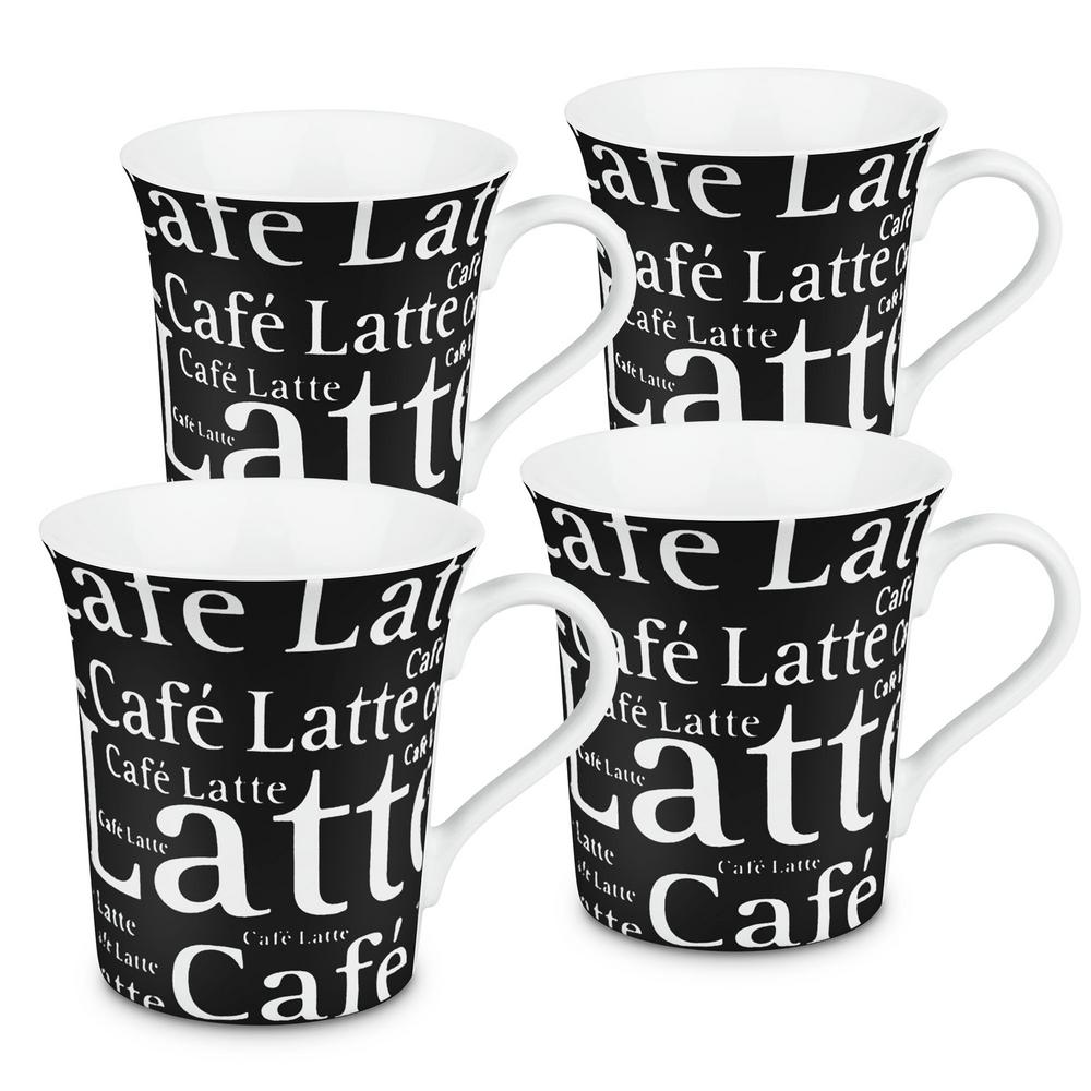 Konitz 4-Piece Cafe Latte Writing on Black Porcelain Mug Set-4411000649 ...