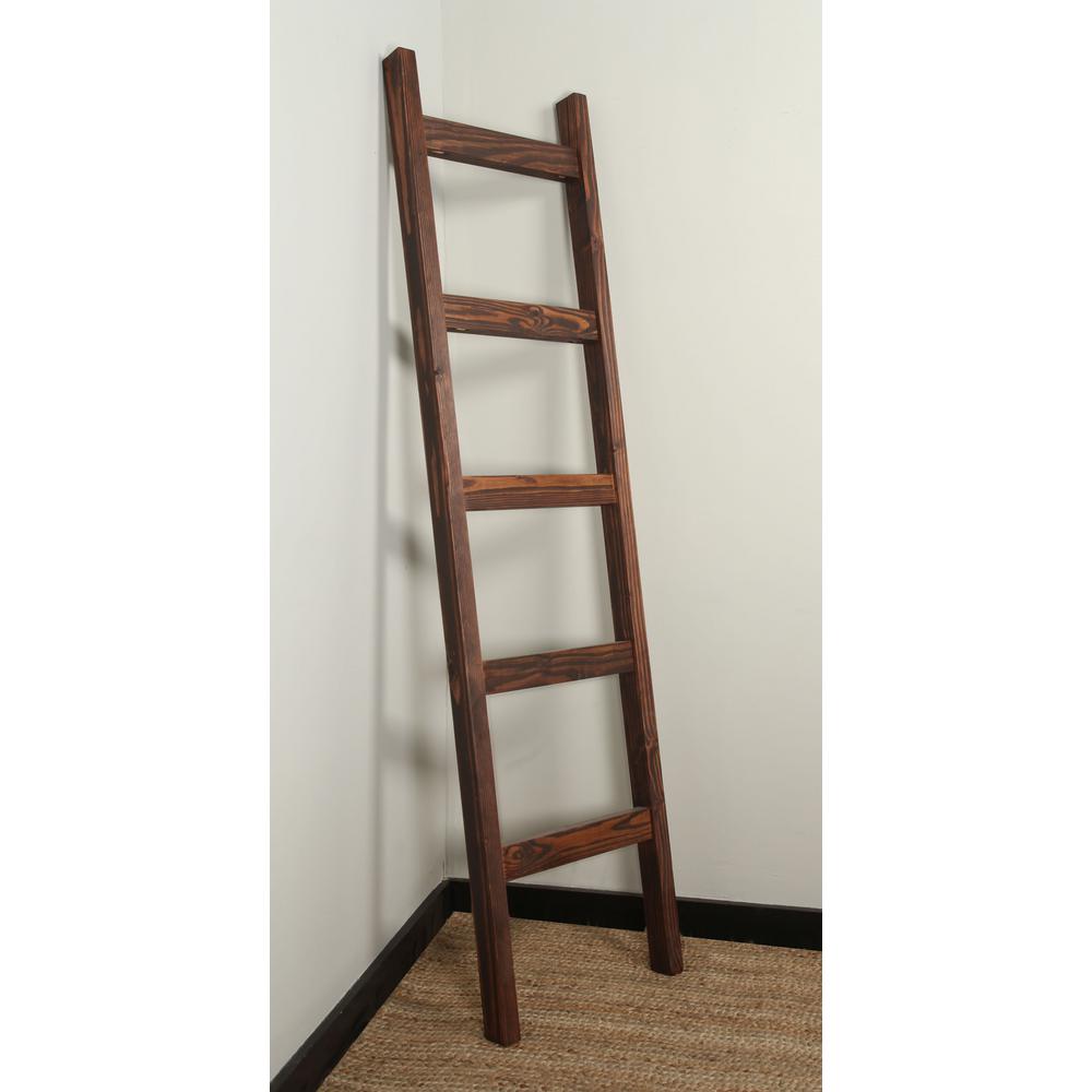 BrandtWorks 72 in. Dark Walnut Wood 5-shelf Ladder Bookcase with Open ...