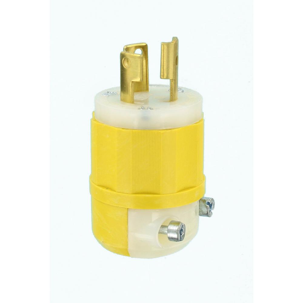 Leviton 20 Amp 250-Volt 3-Phase Wetguard Locking Grounding Plug, Yellow ...