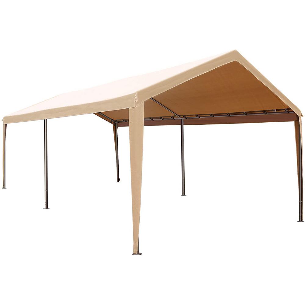 Abba Patio 10 ft. W x 20 ft. D x 9.3 ft. H Beige Roof Steel Carport ...