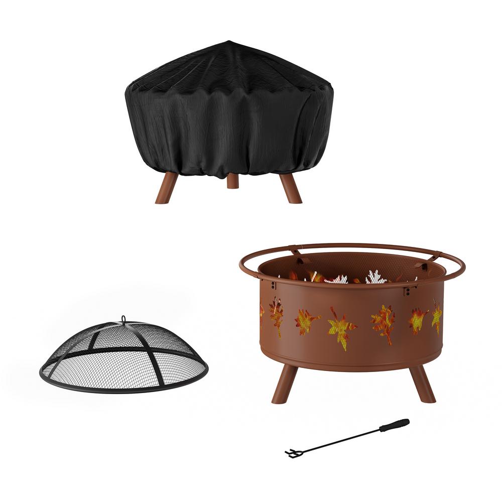 Pure Garden 32 in. W x 25 in. H Round Steel Wood Burning Outdoor Deep ...