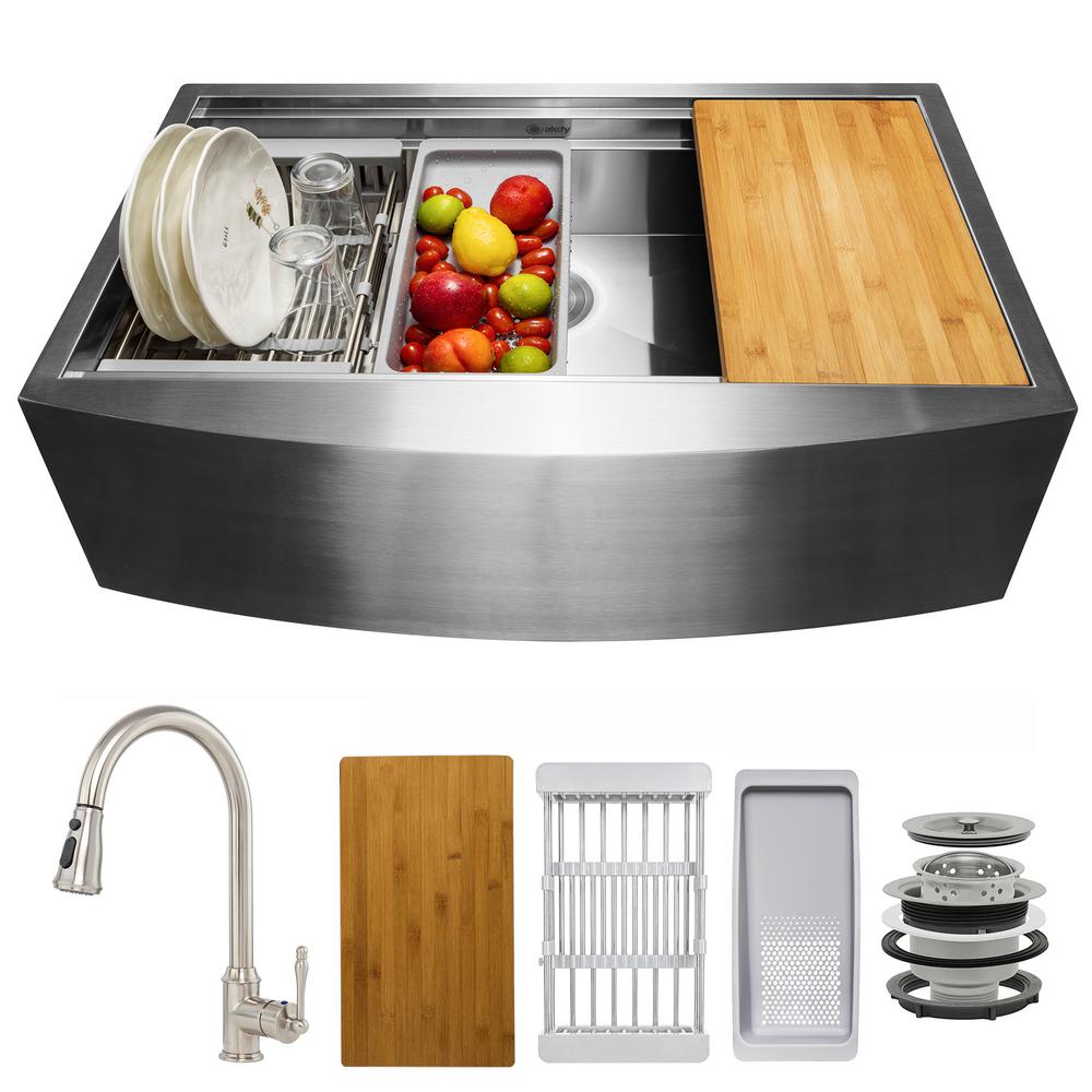 AKDY Handmade All-in-One Farmhouse Stainless Steel 33 in. x 22 in ...