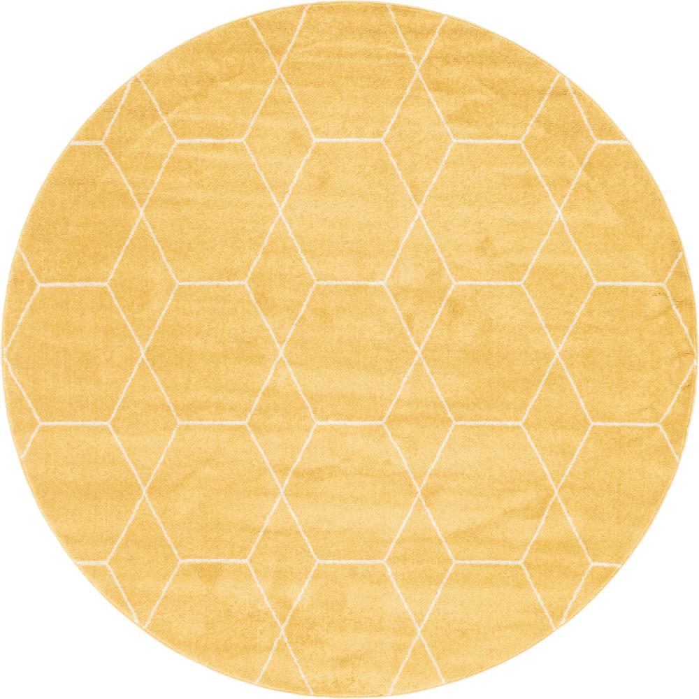 StyleWell Trellis Frieze Yellow/Ivory 8 ft. x 8 ft. Round Geometric ...