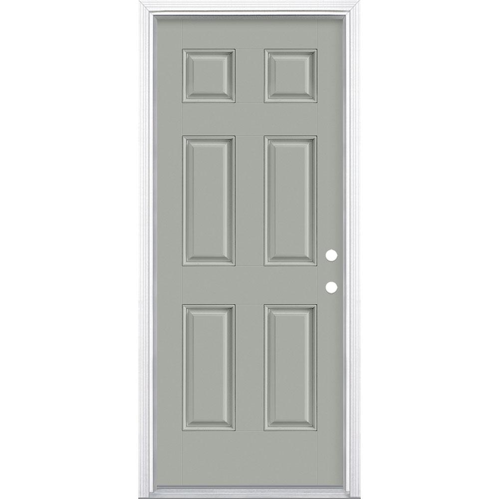 Masonite 32 in. x 80 in. 6-Panel Silver Cloud Left Hand Inswing Painted ...