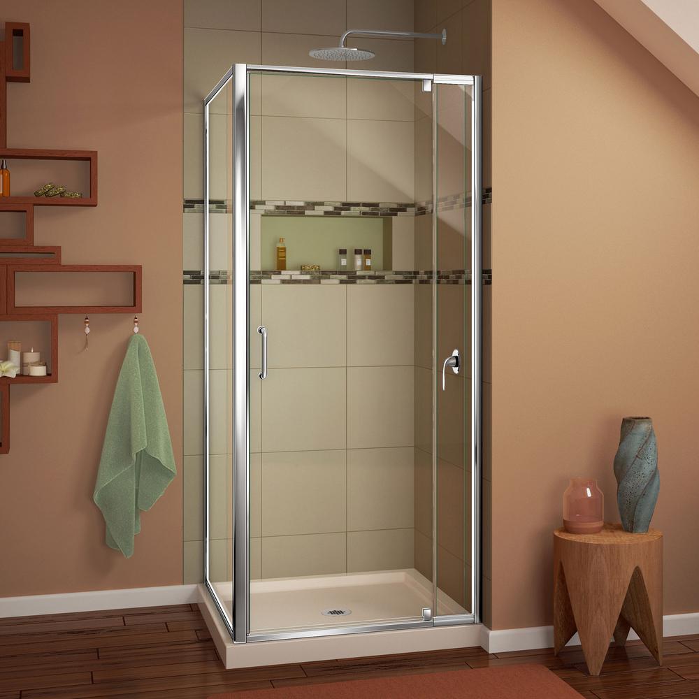 DreamLine Flex 32 in. D x 32 in. W x 74-3/4 in. H Framed Pivot Corner Shower Enclosure in Chrome ...
