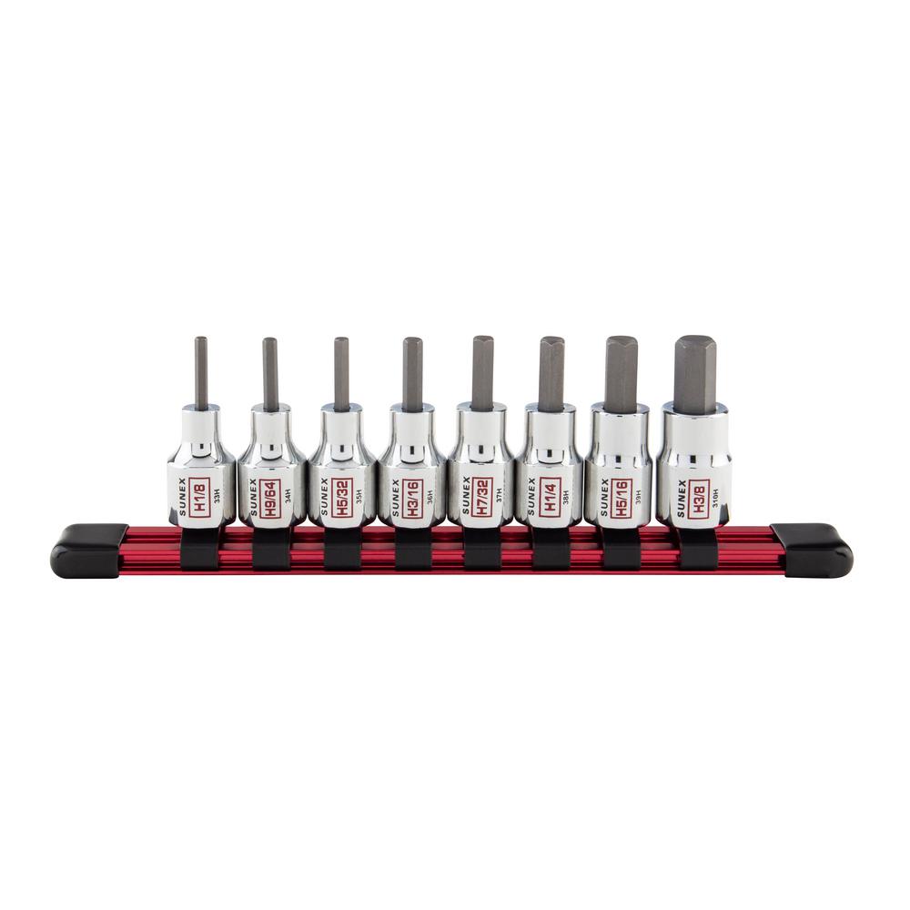 Sunex Tools 3/8 in. Drive SAE Chrome Hex Bit Socket Set with Rail (8 ...