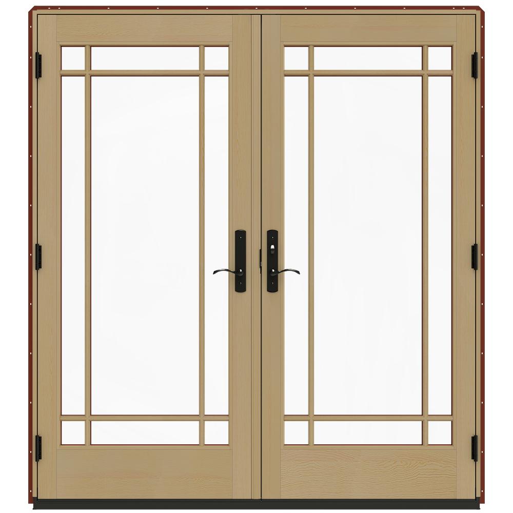 JELD-WEN 72 in. x 80 in. W-2500 Red Clad Wood Left-Hand 9 Lite French ...