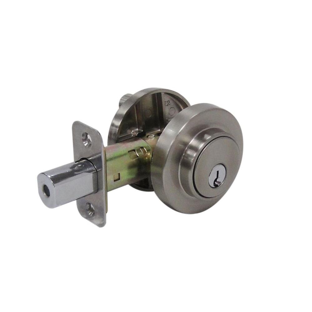Faultless Single Cylinder Satin Nickel Round Contemporary Deadbolt ...