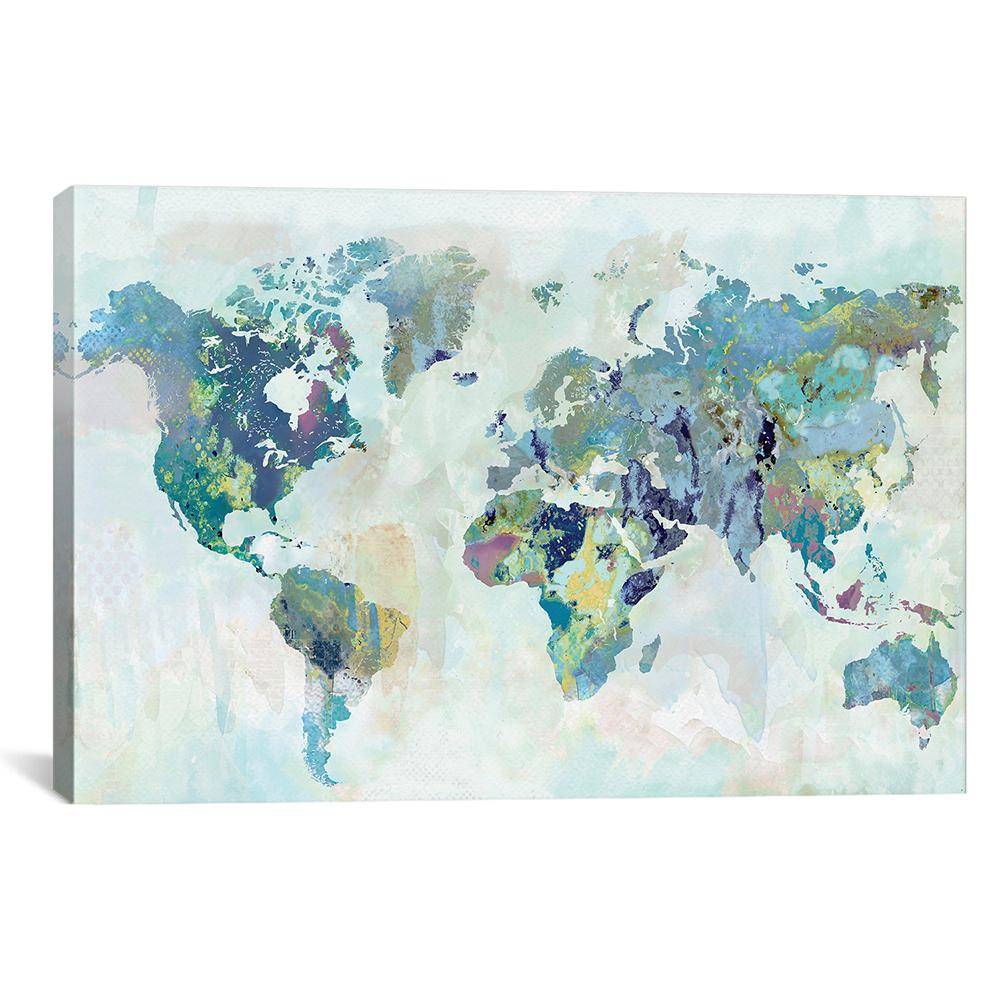 iCanvas "Watercolor World Map" by Xander Blue Canvas Wall Art XBL48 ...