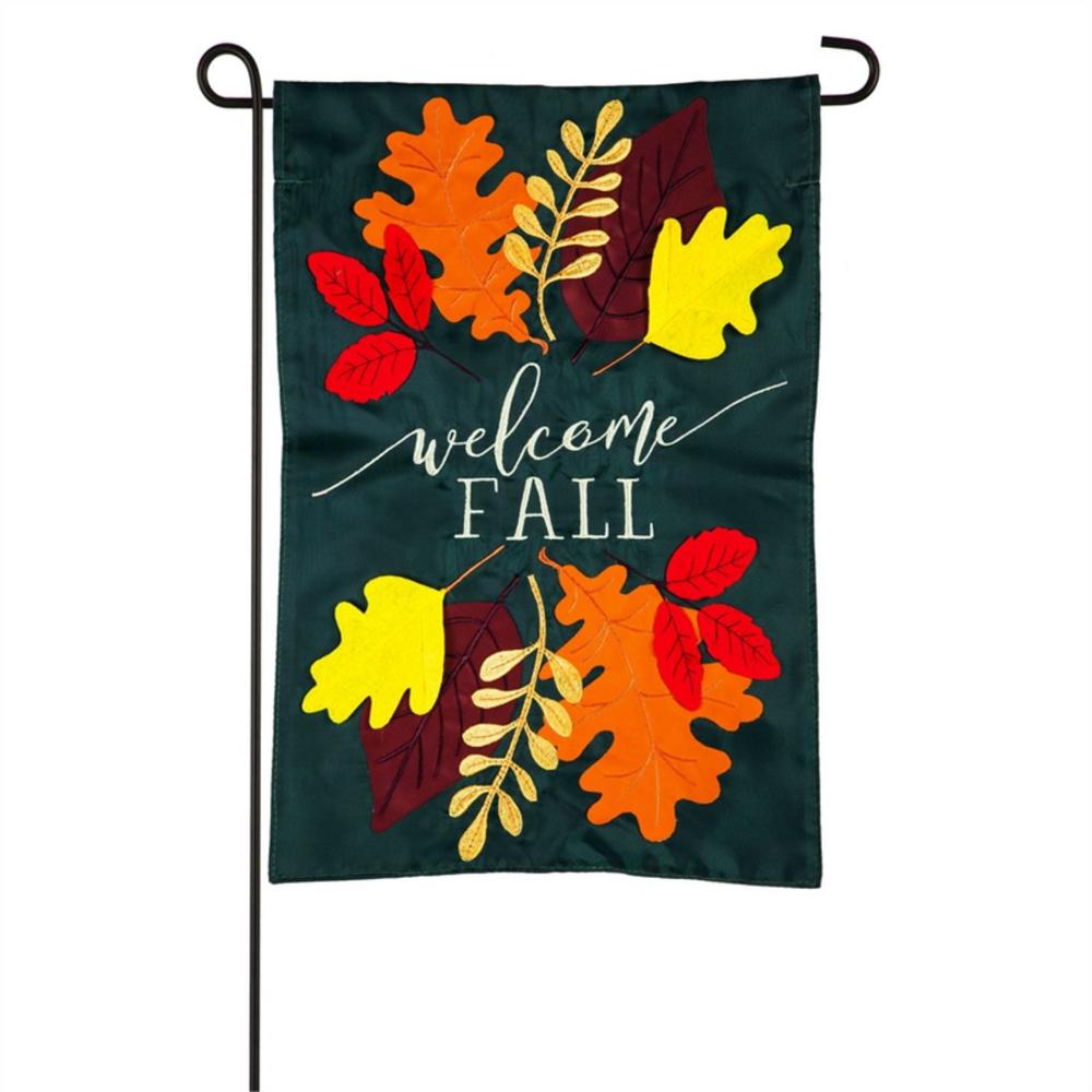 Evergreen 12.5 in. x 18 in. Welcome Fall Leaves Garden Applique Flag ...