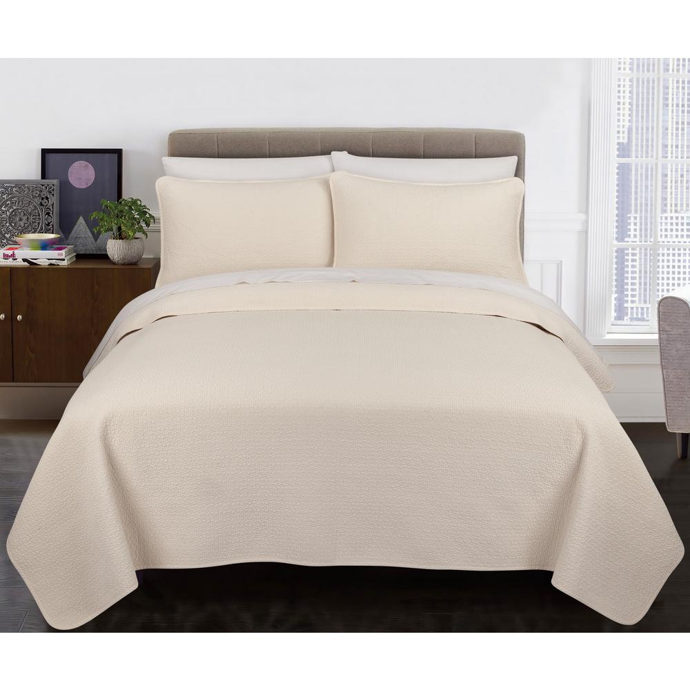 Nouvelle Home Vintage Washed 3-Piece Cotton Ivory Queen Quilt Set ...