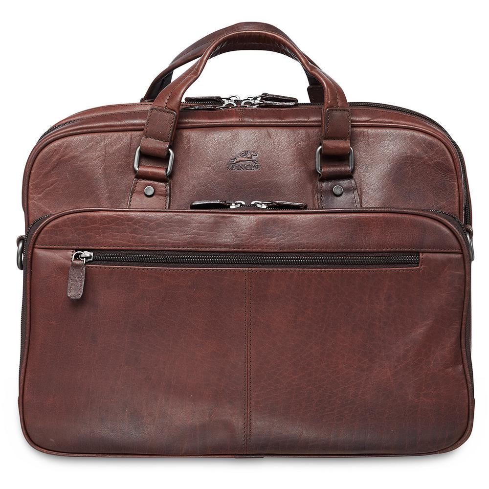 MANCINI Buffalo Collection Brown Leather Expandable Double Compartment ...