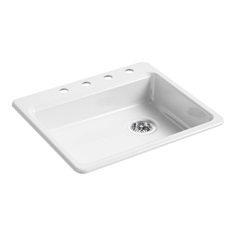 KOHLER Riverby Drop-In Cast Iron 25 in. 4-Hole Single Basin Kitchen ...