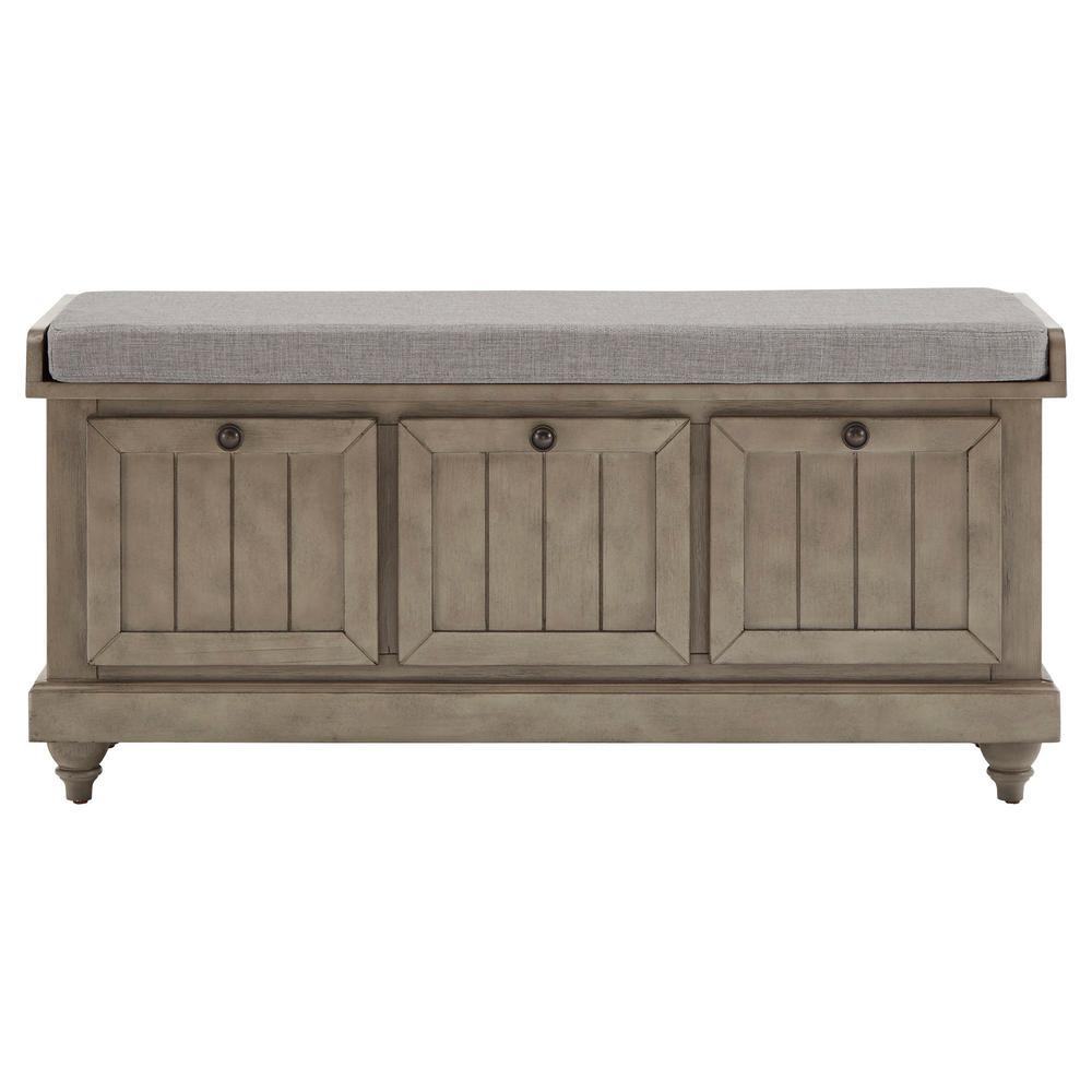 HomeSullivan 19 in. x 16 in. Antique Grey Storage Bench With Linen Seat ...
