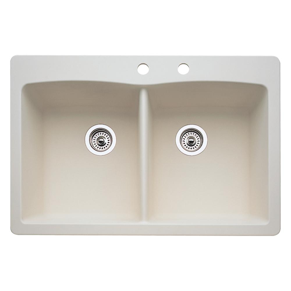 Blanco Diamond Dual-Mount Granite 33 in. 2-Hole 50/50 Double Bowl ...