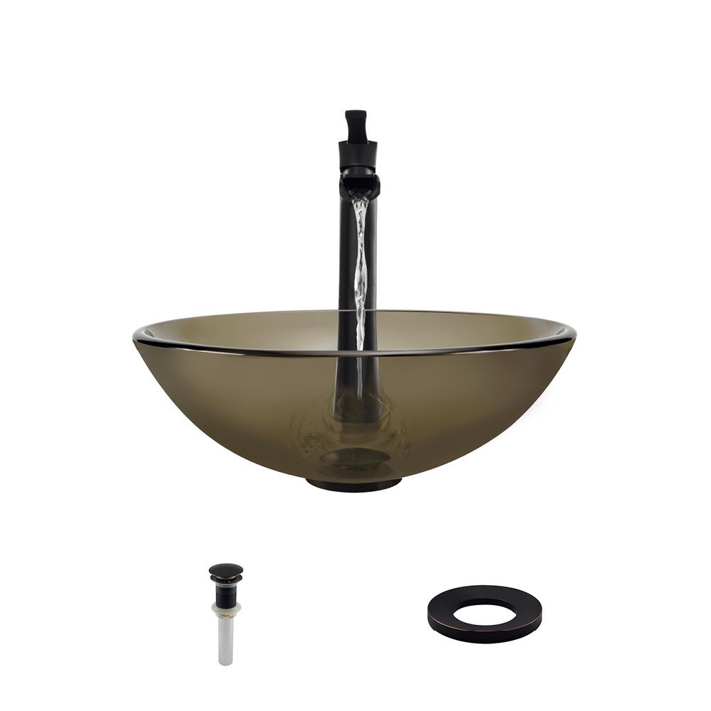 Mr Direct Glass Vessel Sink In Taupe With 731 Faucet And Pop Up Drain In Antique Bronze 601 Tau