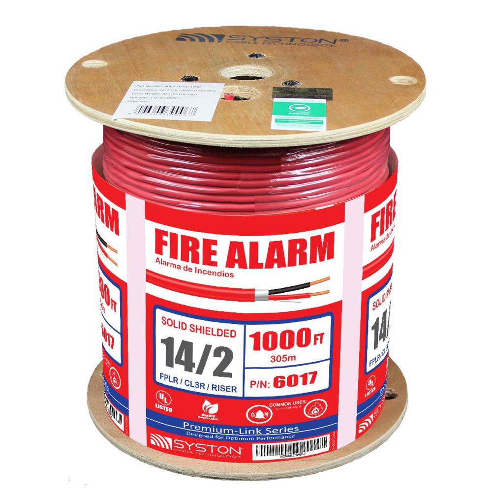 Syston Cable Technology 14/2 Solid Shielded CL3R/Riser Red 1000 ft. Spool UL Fire Alarm Cable ...
