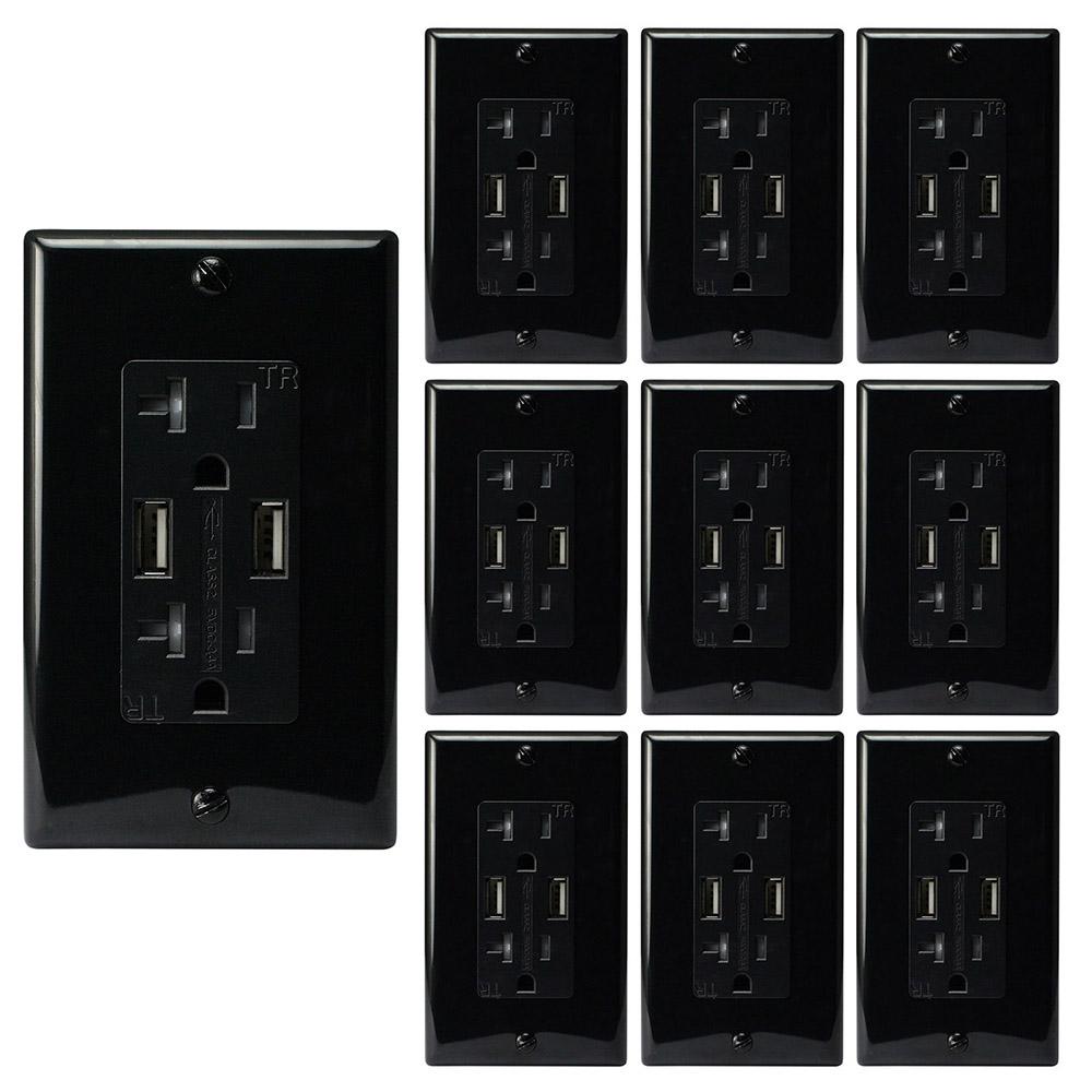 ASI 20 Amp AC Wall Outlet with 3.4 Amp USB Charging Ports Includes Wall ...