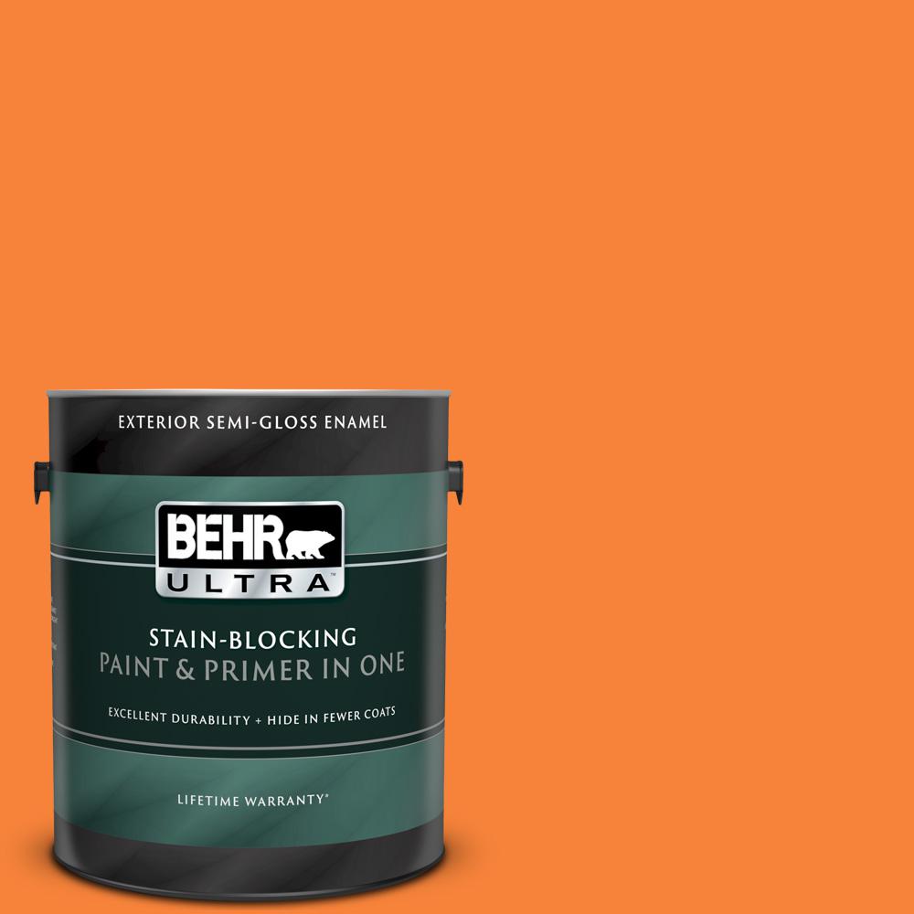 BEHR ULTRA 1 gal. #230B-6 Orange Burst Semi-Gloss Enamel Exterior Paint ...