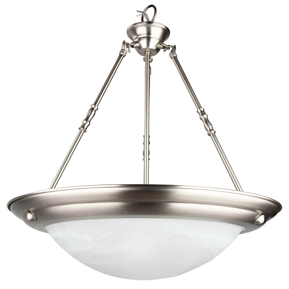 2-Light Brushed Nickel Center Bowl Pendant Lighting with Alabaster ...
