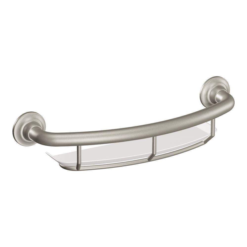 MOEN 16 In X 1 In Screw Grab Bar With Shelf In Brushed Nickel