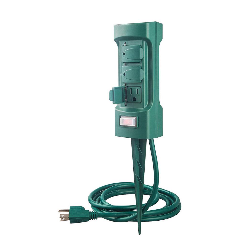 Maxworks 6 ft., 6-Outlet Double Sided Outdoor Power Stake with Covers ...