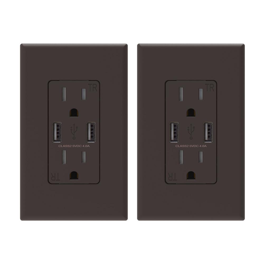 ELEGRP 4 Amp USB Dual Type A In-Wall Charger with 20 Amp Duplex Tamper ...