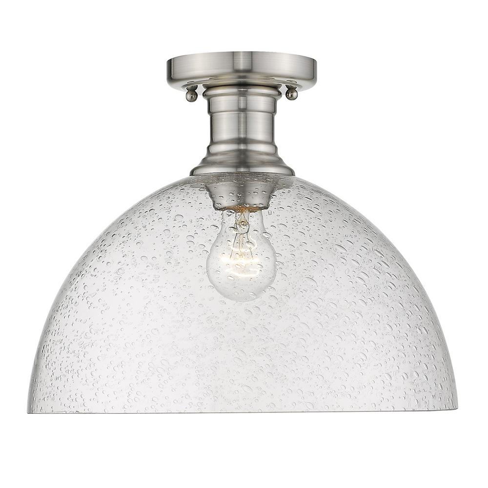 Golden Lighting Hines 25.13 in. 3-Light Pewter with Seeded Glass Semi ...