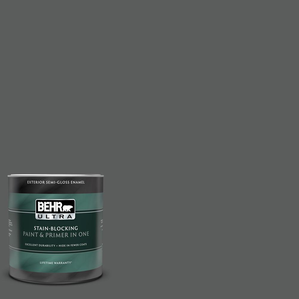 BEHR ULTRA 1 qt. #N520-6 Asphalt Gray Semi-Gloss Enamel Exterior Paint ...