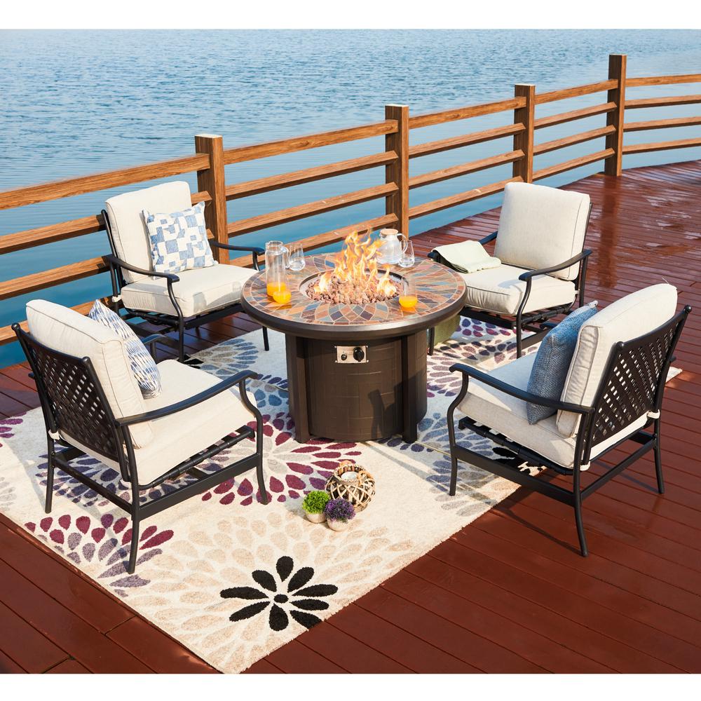 Patio Festival 5-Piece Metal Patio Fire Pit Seating Set with Gray ...