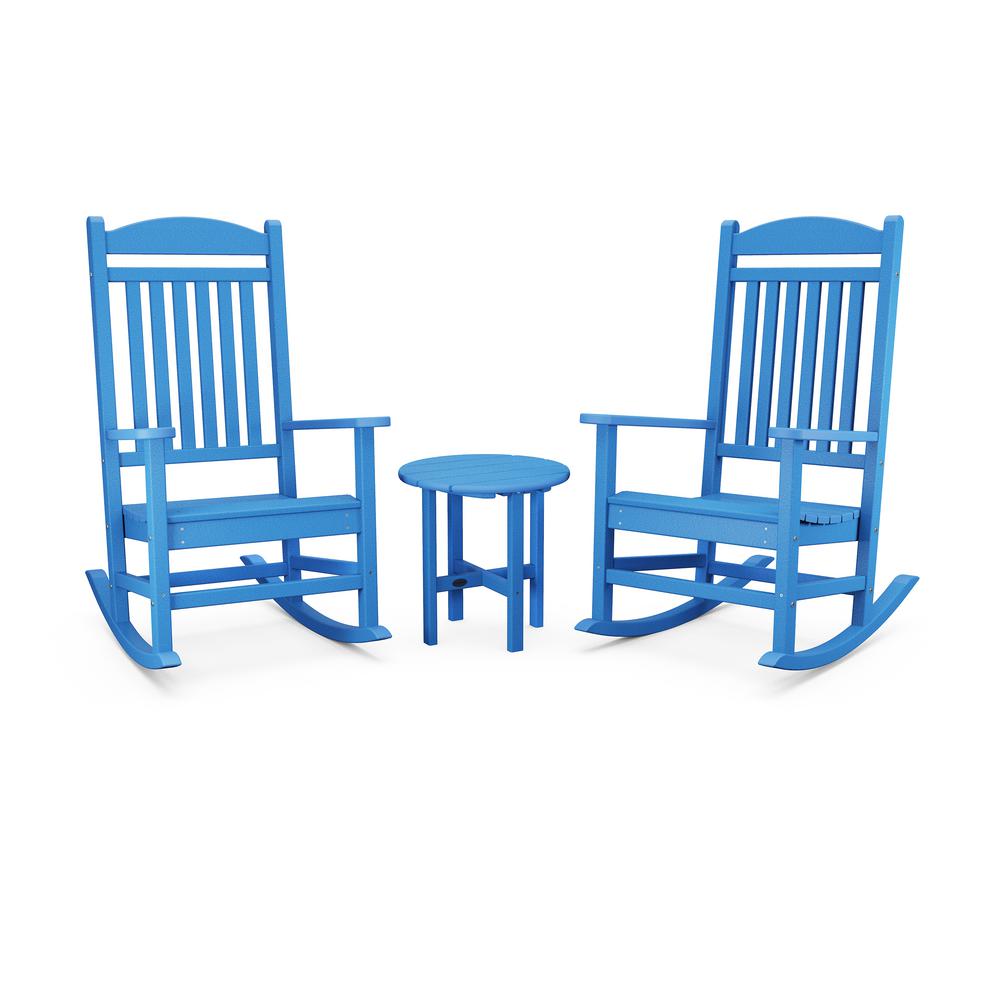 POLYWOOD Grant Park Pacific Blue 3-Piece Plastic Outdoor Rocking Chair ...