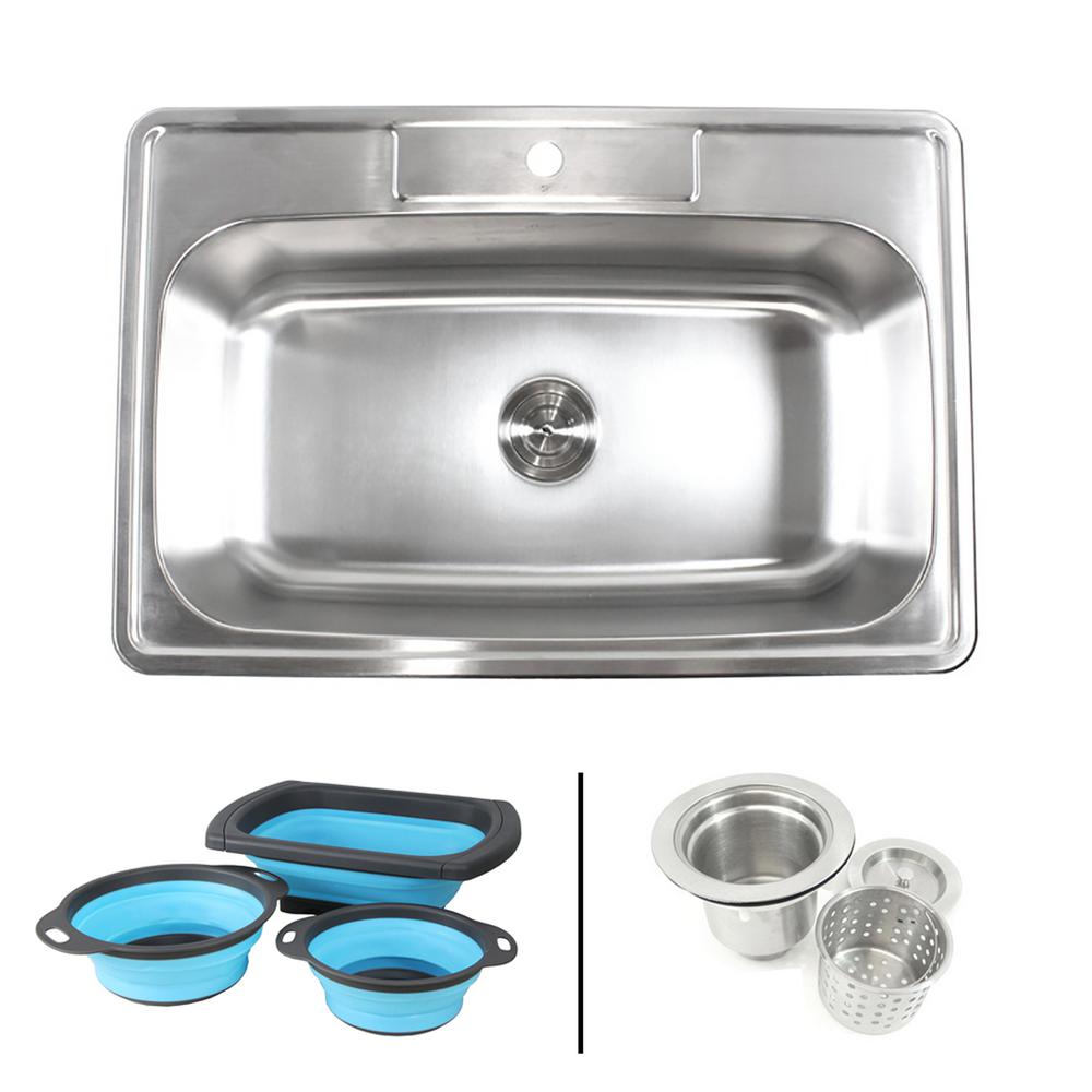 Topmount Drop-In 18-Gauge Stainless Steel 33 in. 1 Faucet Hole Single ...