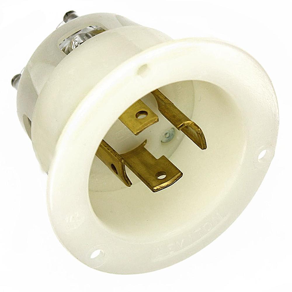 Leviton 30 Amp 250-Volt 3-Phase Flanged Inlet Grounding Locking Outlet ...