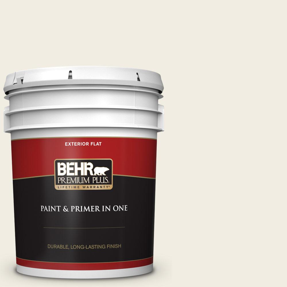 BEHR PREMIUM PLUS 5 gal. #750C-1 Ivory Mist Flat Exterior Paint and ...