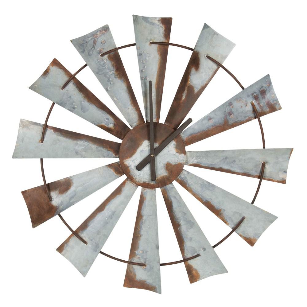 Pinnacle Windmill Galvanized Metal Silver Wall Clock-18FP1436E - The ...