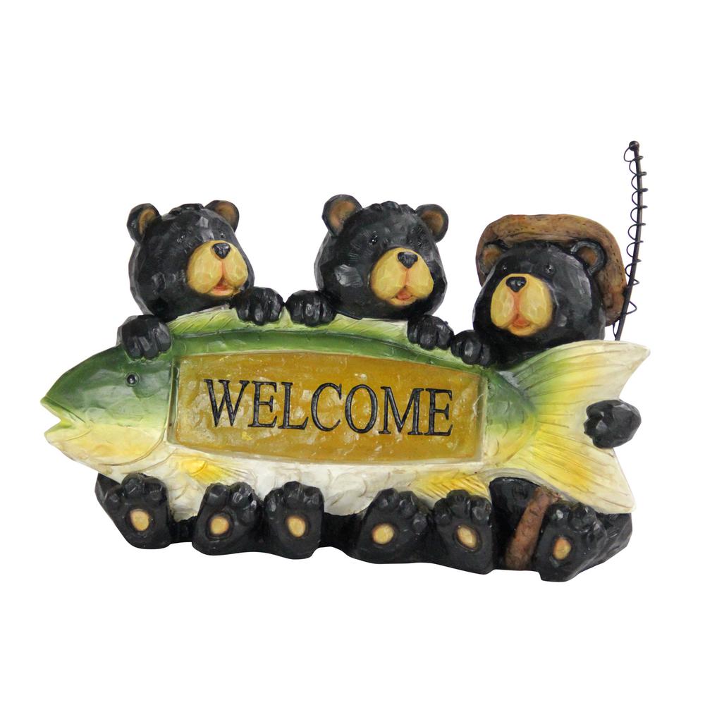 Exhart Solar Fishing Bears Welcome Sign Statue-14154-RS - The Home Depot