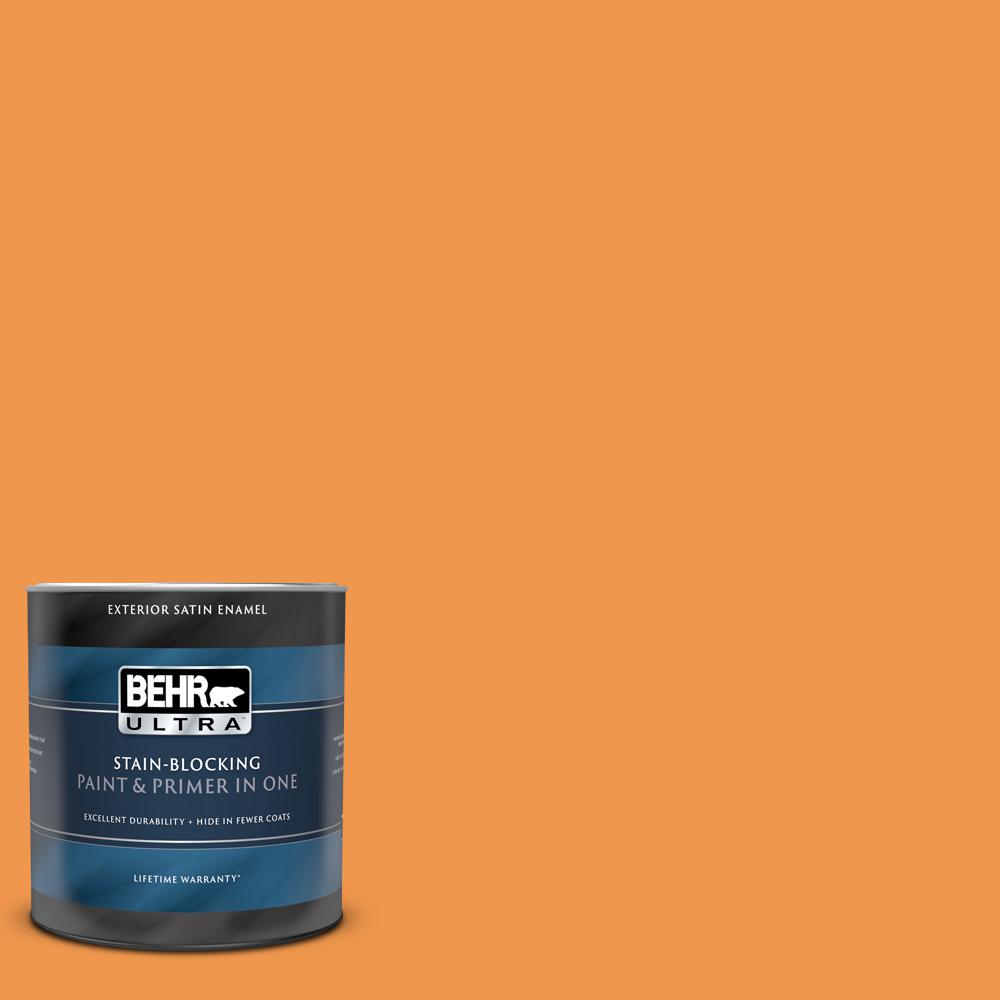 BEHR ULTRA 1 qt. #270B-6 Autumn Orange Satin Enamel Exterior Paint and ...