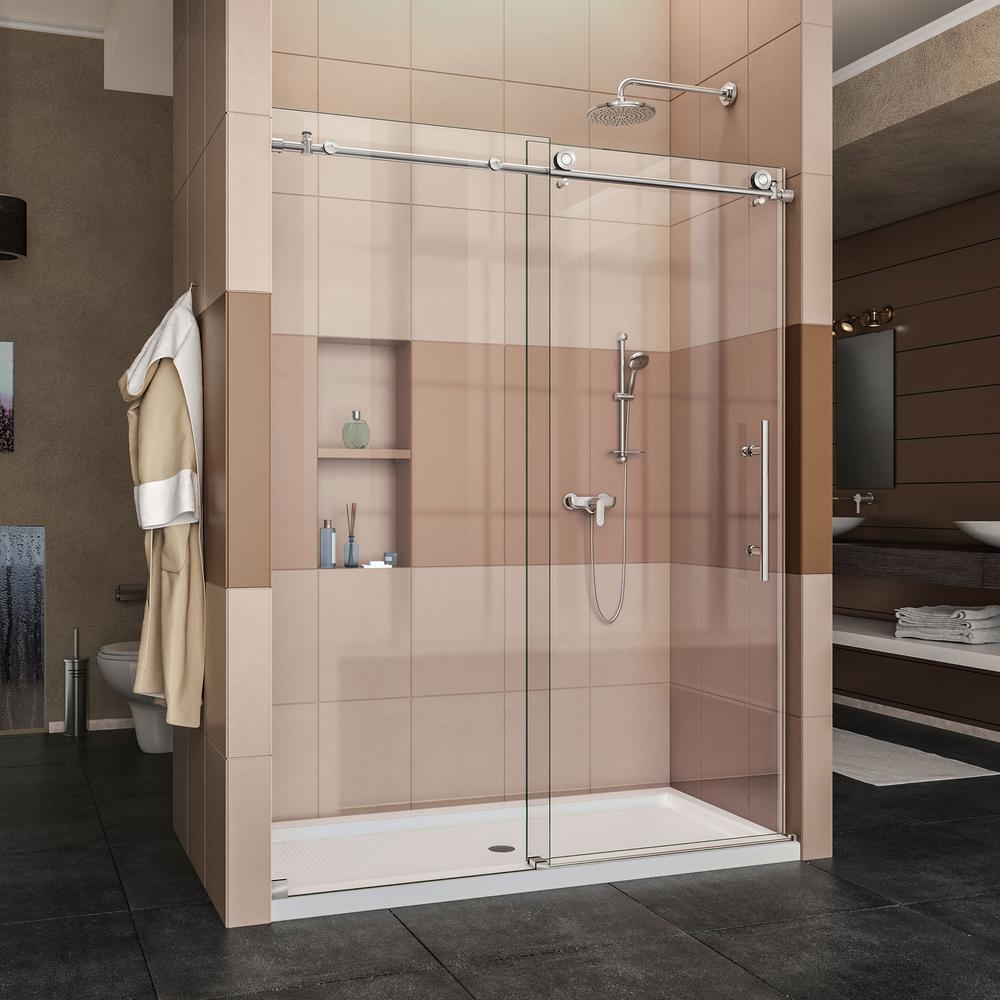 DreamLine Enigma X 60 In X 76 In Frameless Sliding Shower Door In DreamLine Enigma X 60 In X 76 In Frameless Sliding Shower Door In