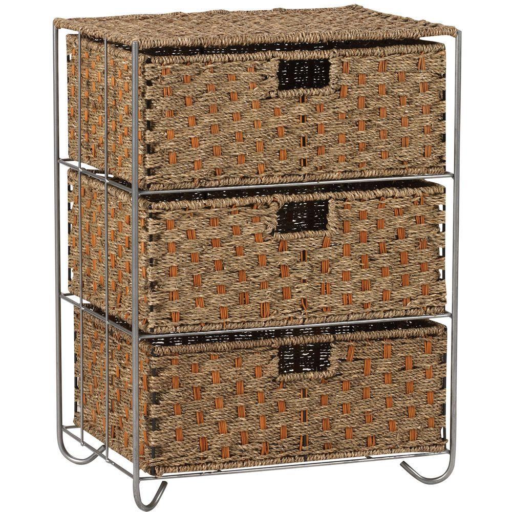 Household Essentials Seagrass Rattan 3 Drawer Unit Overall Ml 5715