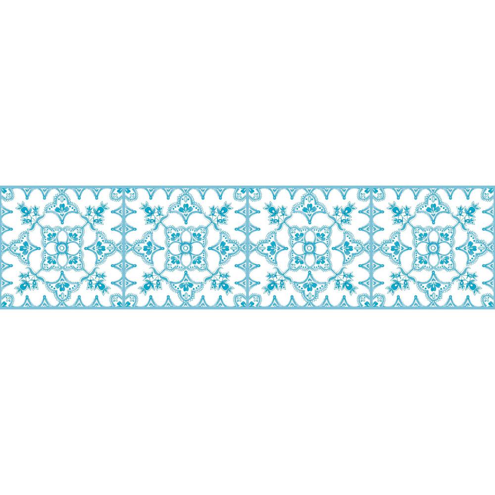 York Wallcoverings Tangier Border white/teal Wallpaper Border-BP8226BD ...