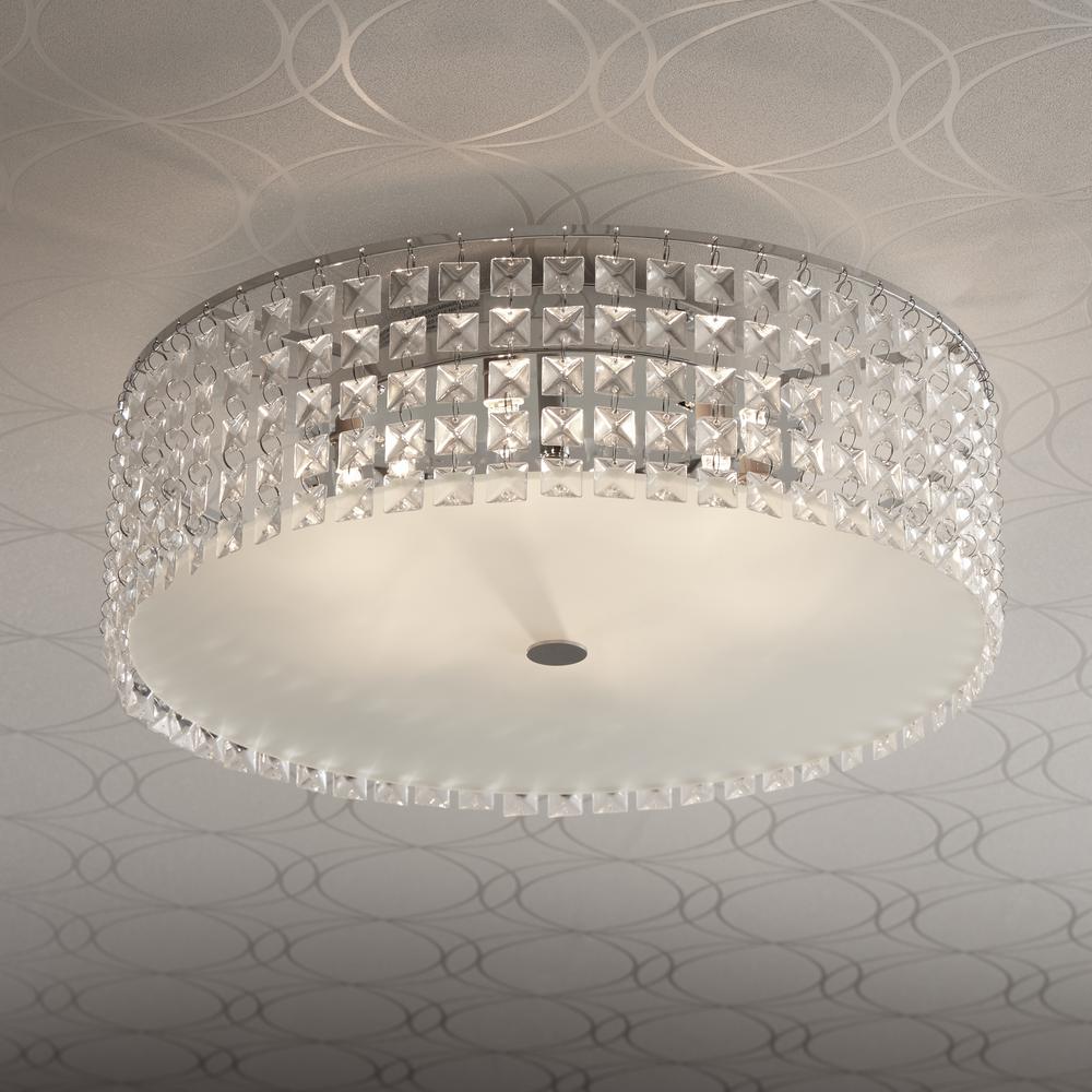 6-Light Steel And Chrome Ceiling Light With Glass Beads Shade And ...