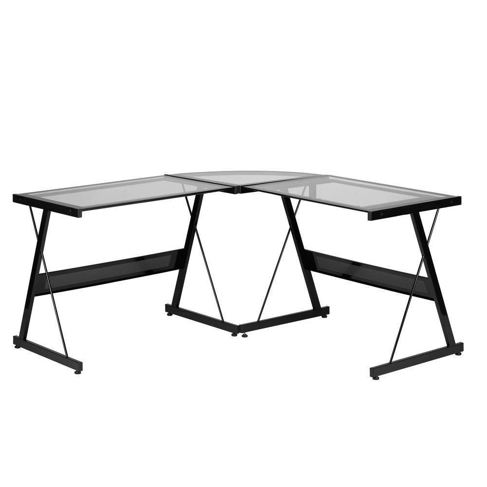 Z-Line Designs 55.3 in. L-Shaped Black Computer Desks with Glass Top ...