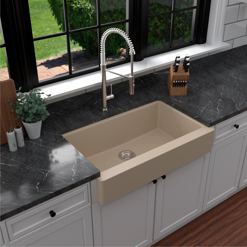 Karran Retrofit Farmhouse Apron Front Quartz Composite 34 In Single