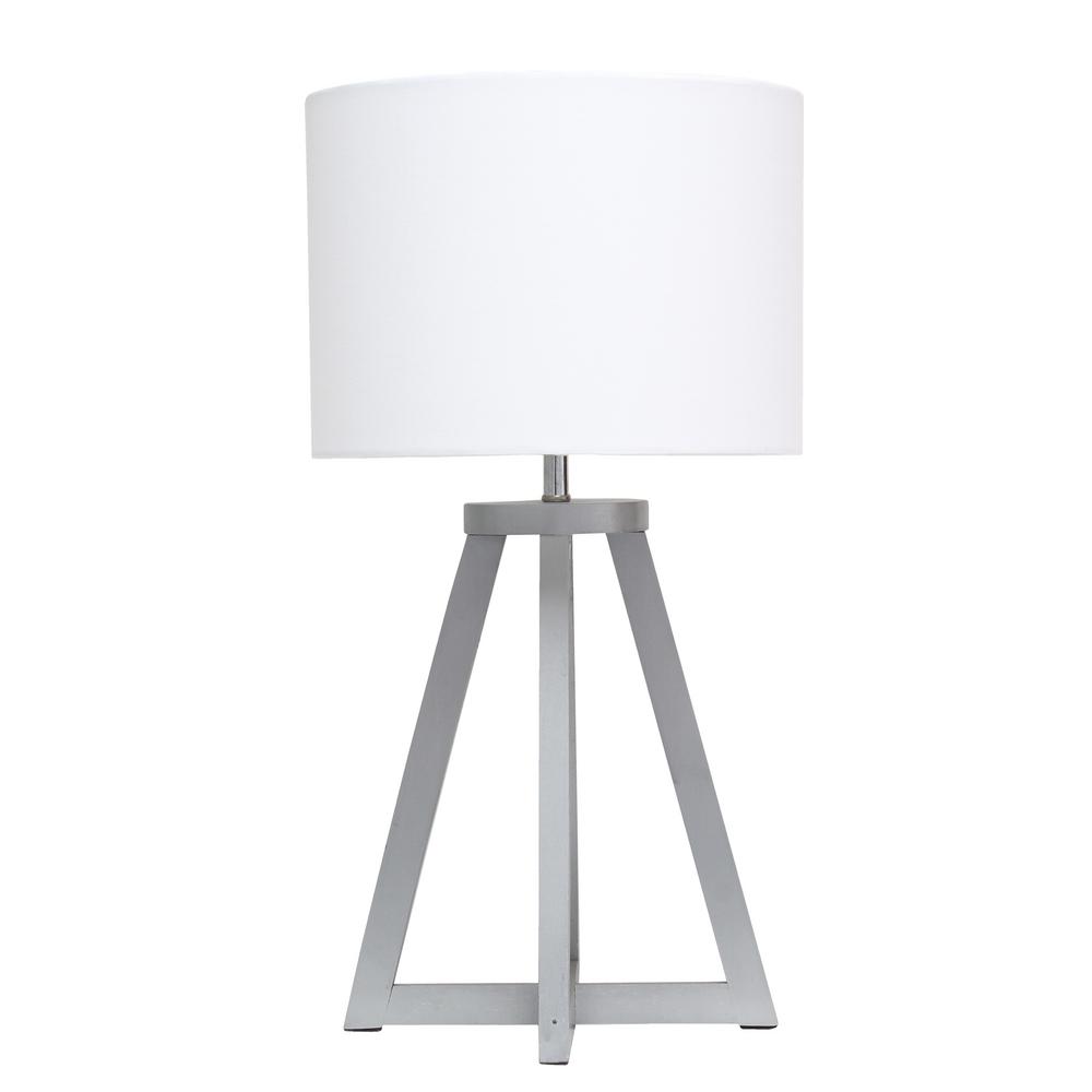 Simple Designs 19 in. Gray Wood Interlocked Triangular Table Lamp with ...